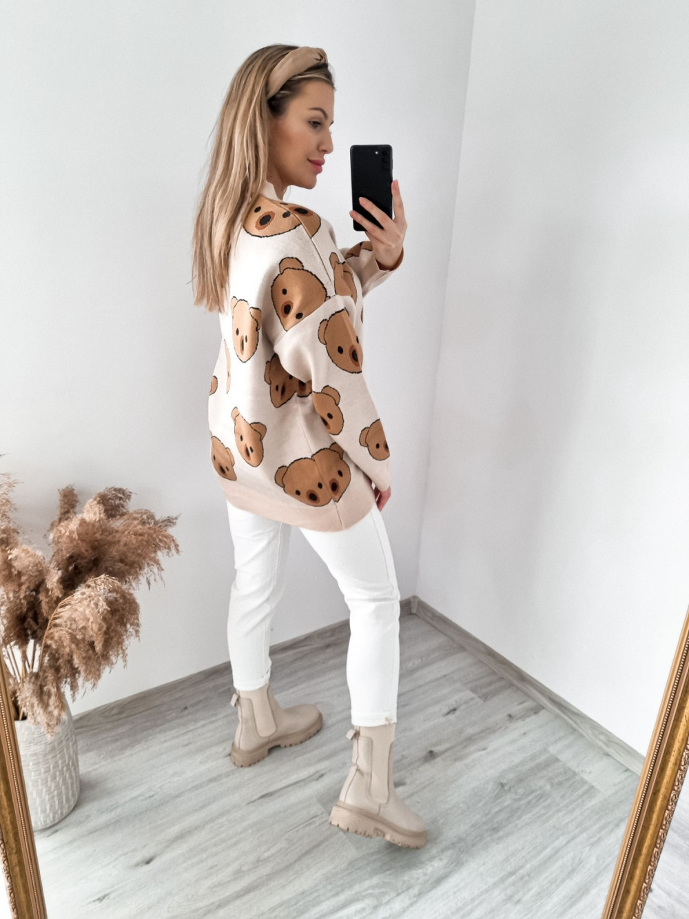 Sweter kardigan beżowy w misie - Xana Butik